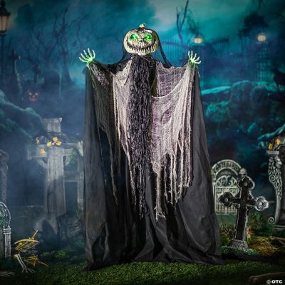 5 Ft. 6” Green Light-Up Standing Pumpkin Man Halloween Decoration ...
