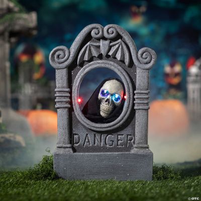 22” Gray Tombstone with Light-Up Moving Skeleton Head Halloween ...