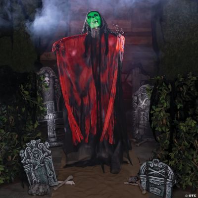 6 Ft. Standing Animated Black & Red Skeleton Reaper Halloween ...