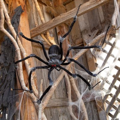55" Poseable Hairy Joints Black Wolf Spider Halloween Decoration ...