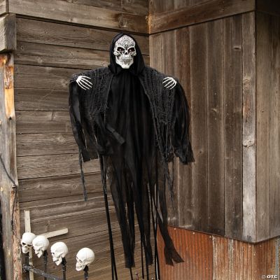 47 1/4" Animated & Light-Up Skeletal Reaper Hanging Halloween ...