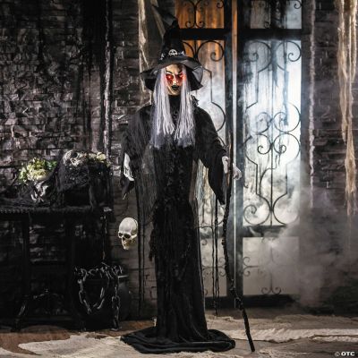 5 Ft. 6" Animated Standing Witch with Skull & Walking Stick