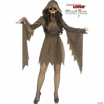 Adults Ghost Face® Shimmer Gold Hooded Dress Costume - Large 10-14 ...