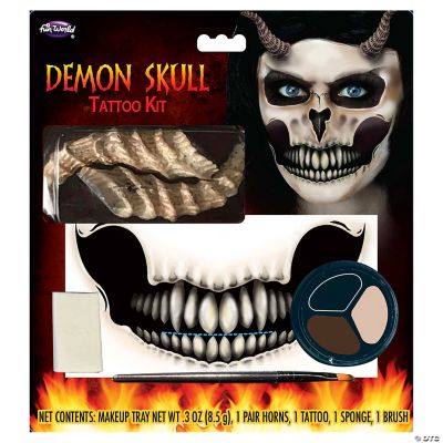 Demon Skull Tattoo & Horns Makeup Kit | Halloween Express