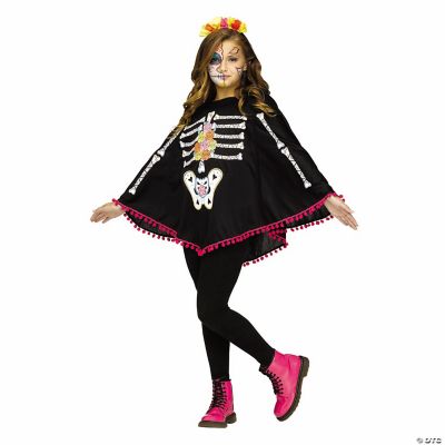 Kids Day of the Dead Skeleton Poncho Costume Accessory - One Size ...