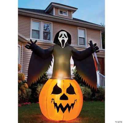 6' Ghost Face® Pumpkin Lawn Inflatable Decoration | Halloween Express