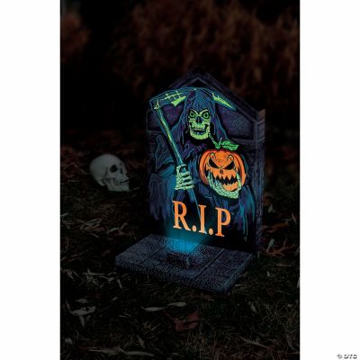 22" Light-Up Neon Reaper Tombstone Halloween Decoration