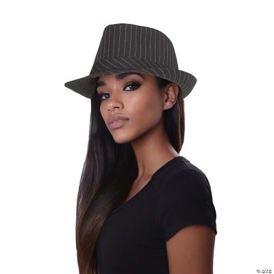Adults Black with White Pinstripe Polyester Fedora Hat Costume Accessory | Halloween Express