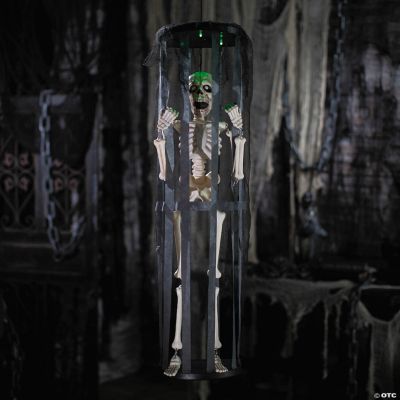 40" Animated Light-Up Skeleton in a Shaking Cage Halloween Decoration ...