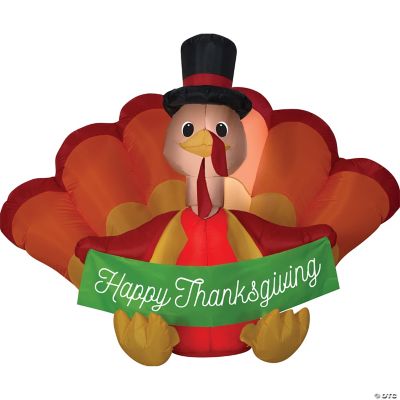 54" Blow-Up Inflatable Turkey with Banner & Built-In LED Lights Outdoor ...