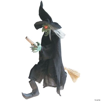40" Animated Hanging Witch On A Broom Halloween Decoration