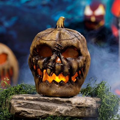 10" Animated Flaming Burlap Pumpkin Halloween Decoration | Halloween ...