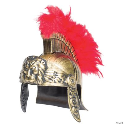 Adults Gold Gladiator Helmet with Lion & Red Plume